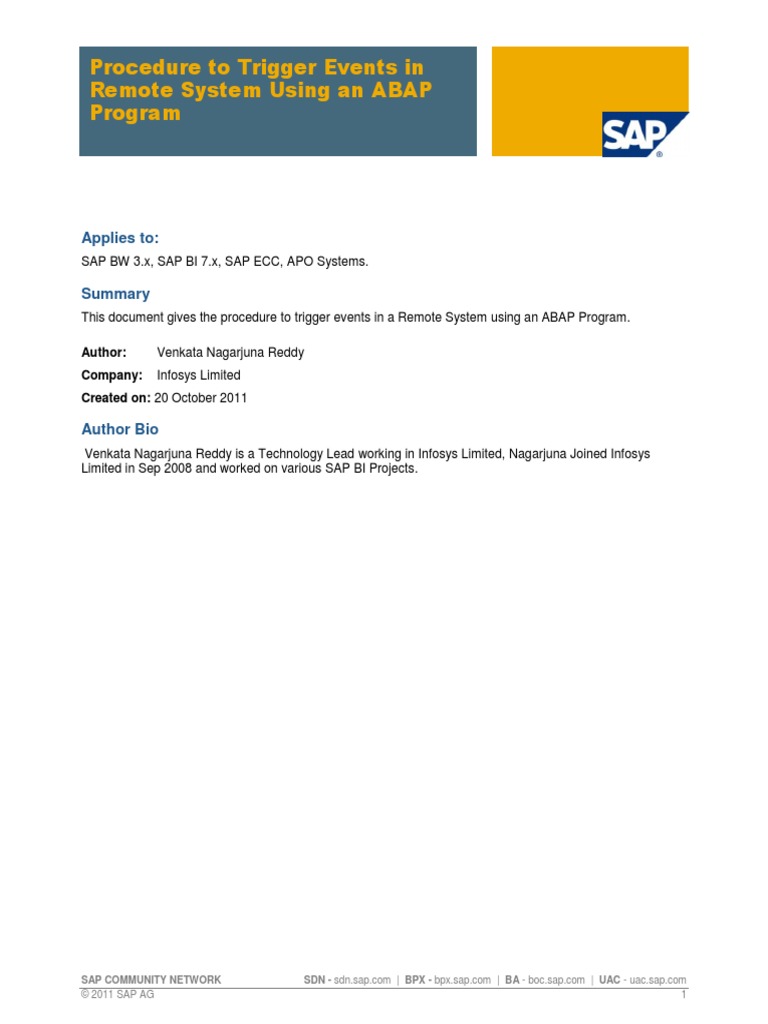 Procedure To Trigger Events in Remote System Using An ABAP Program PDF ...
