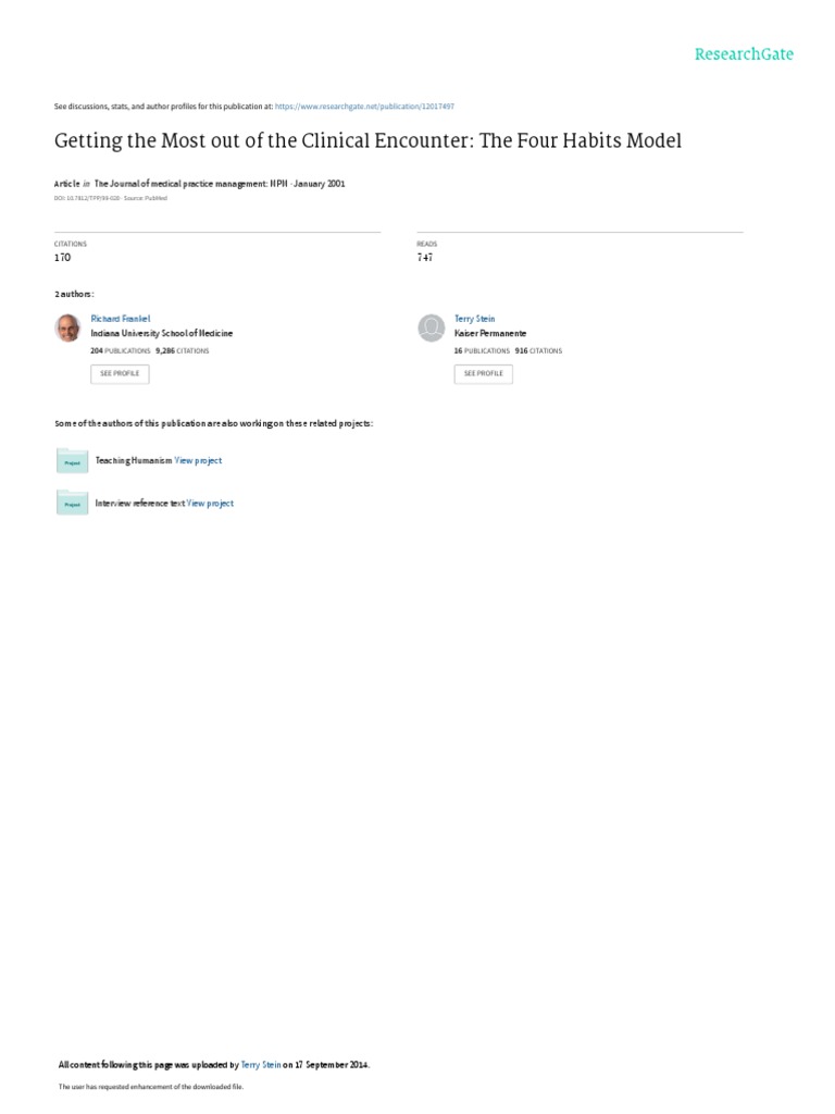 Getting The Most Out of The Clinical Encounter: The Four Habits Model ...