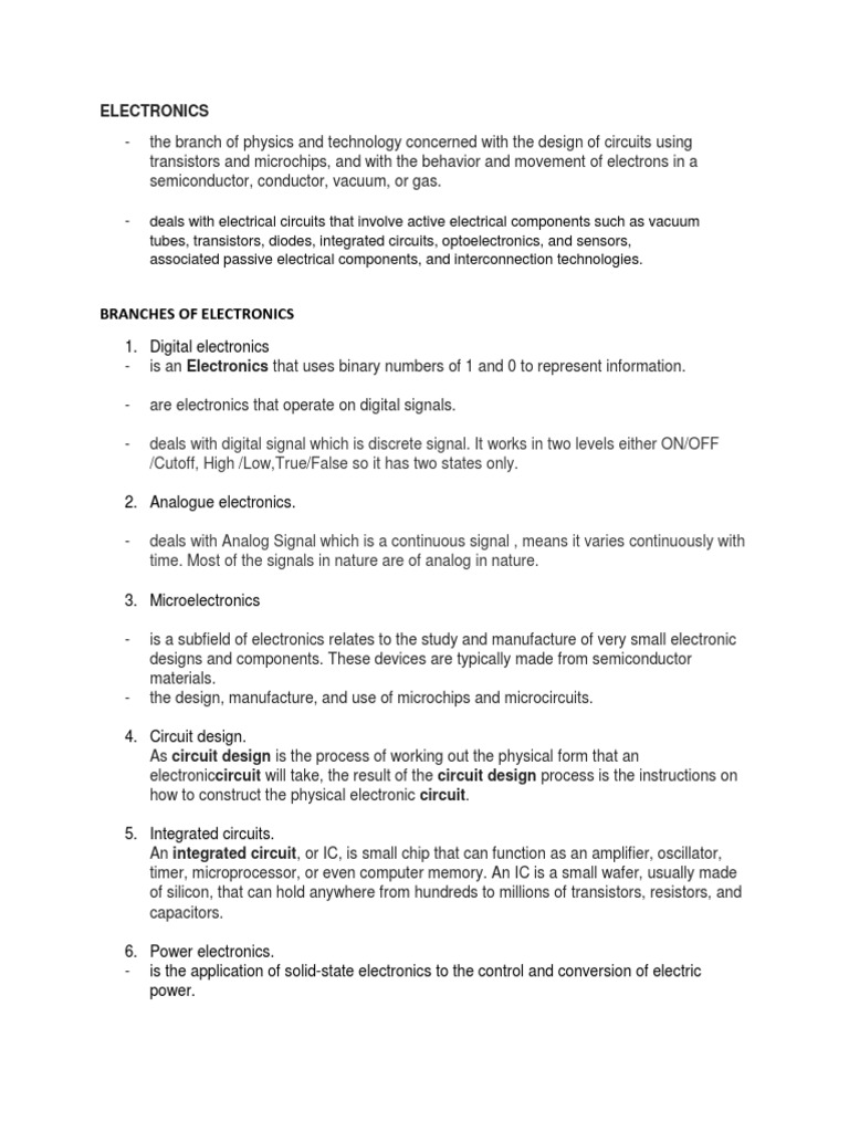 Branches of Electronics | PDF | Electronic Circuits | Electronics