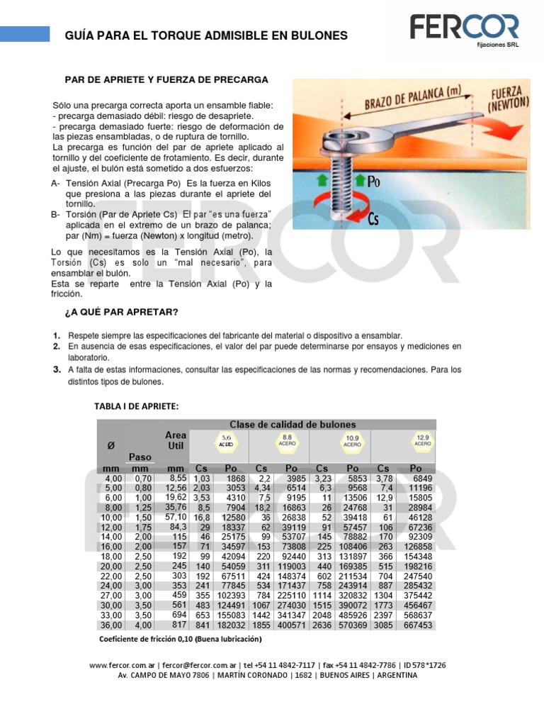 Guia para El Torque Admisible en Bulones | PDF | Tornillo | Materiales