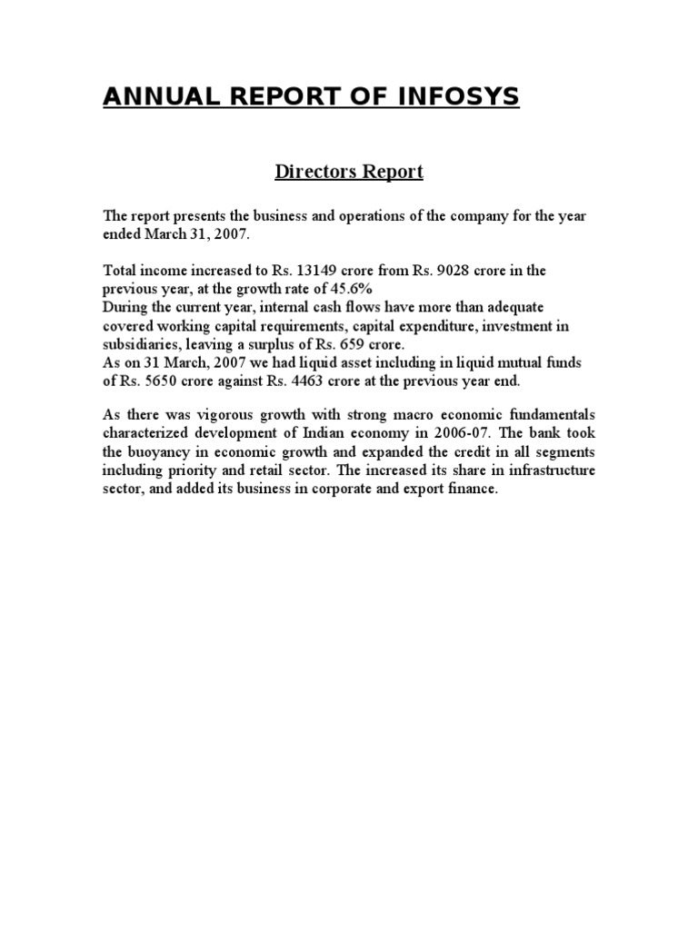 Annual Report of Infosys | PDF | Audit | Financial Statement