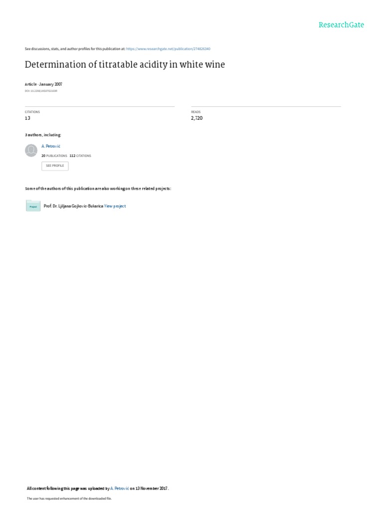 White Wine Titratable Acidity Analysis | PDF | Titration | Chemistry