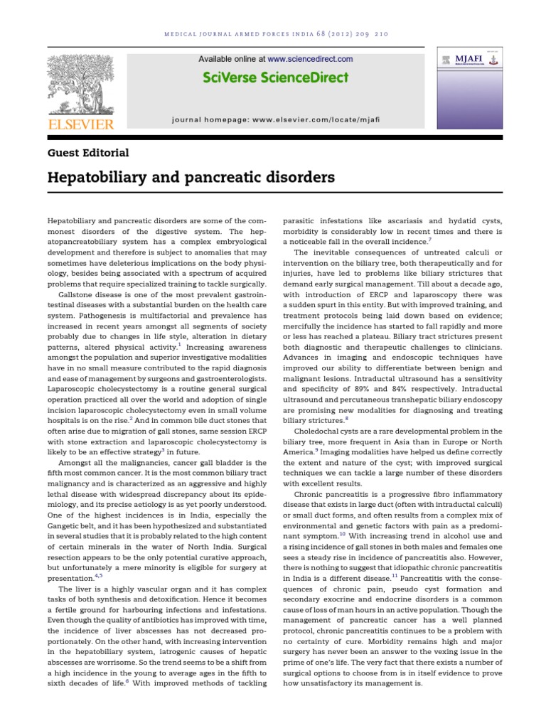 Hepatobiliary and Pancreatic Disorders: Guest Editorial | PDF | Organ ...