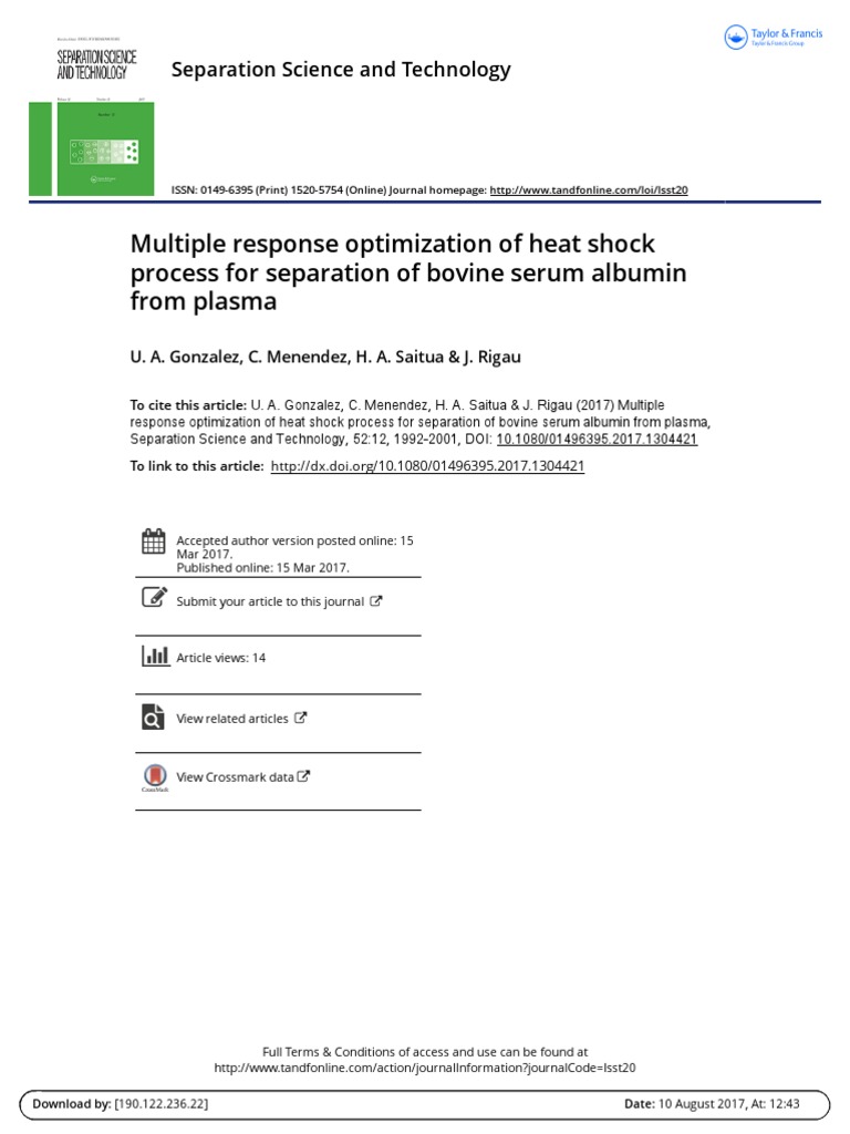Multiple Response Optimization of Heat Shock Process For Separation of ...