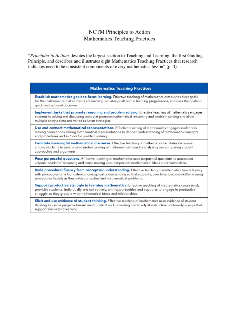 NCTM Effective Mathematics Teaching Practices | PDF | Computers ...