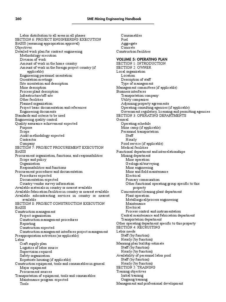 260 Sme Mining Engineering Handbook: Volume 5: Operating Plan | PDF ...