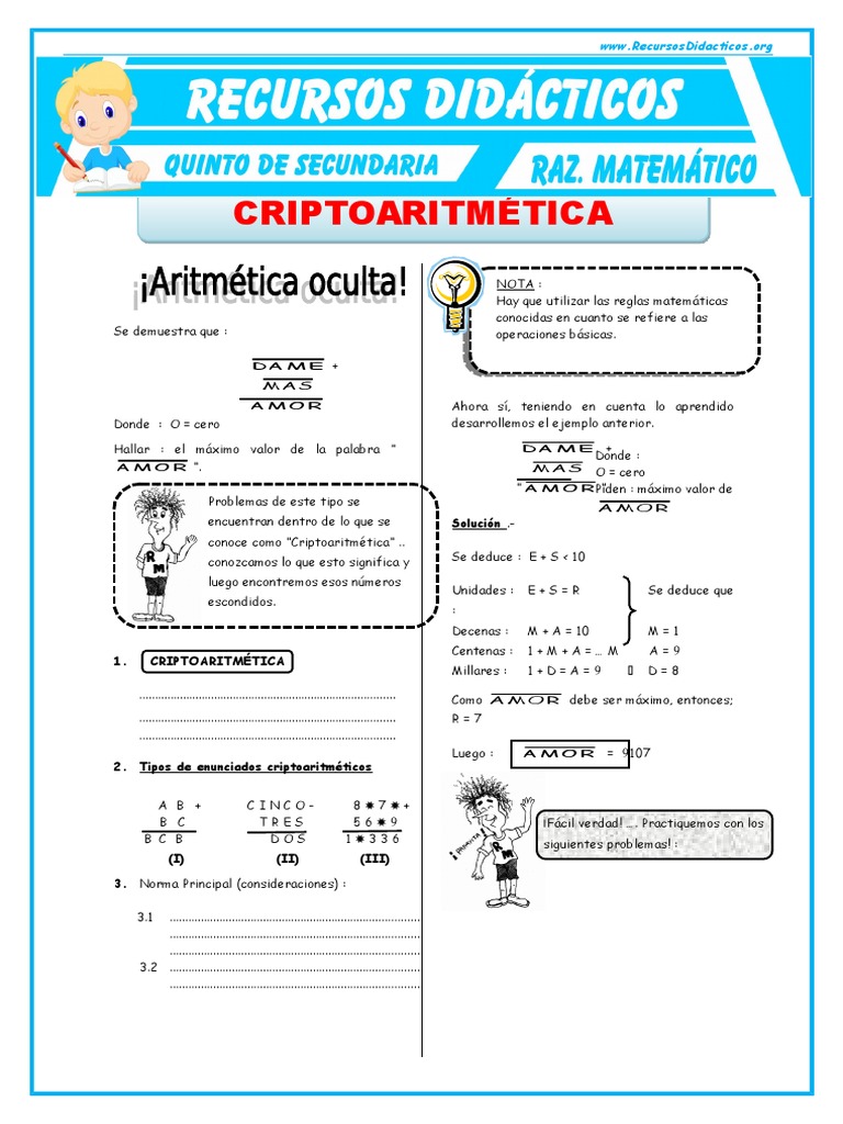 Ejercicios de Criptoaritmética para Secundaria | PDF | Multiplicación | Teoría de los números