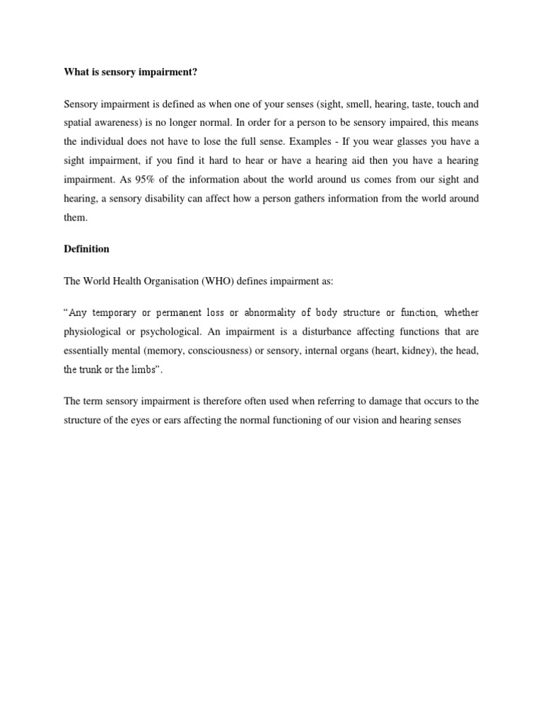 What Is Sensory Impairment | PDF | Senses | Dyslexia
