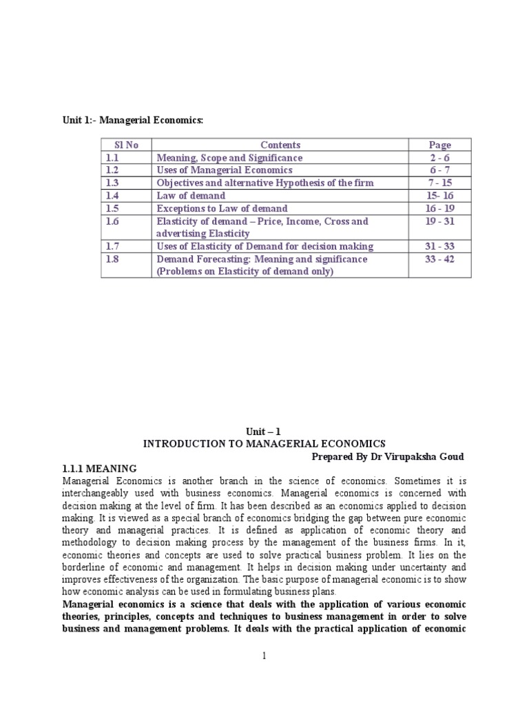 INTRODUCTION TO MANAGERIAL ECONOMICS - 1st Unit | PDF | Demand Curve ...