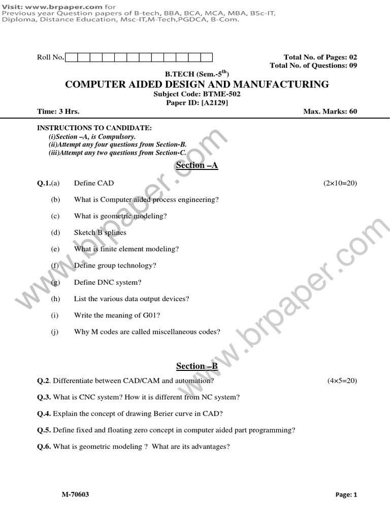 Computer Aided Design and Manufacturing: Section - A | PDF | Computer ...