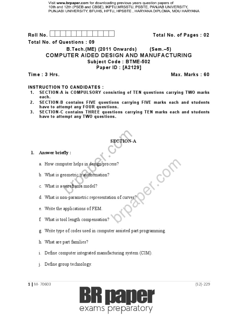 CAD/CAM Exam Questions | PDF | Engineering | Computing
