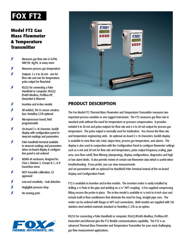 FT2 Flow Temperature Thermal Mass Transmitter | PDF | Flow Measurement ...
