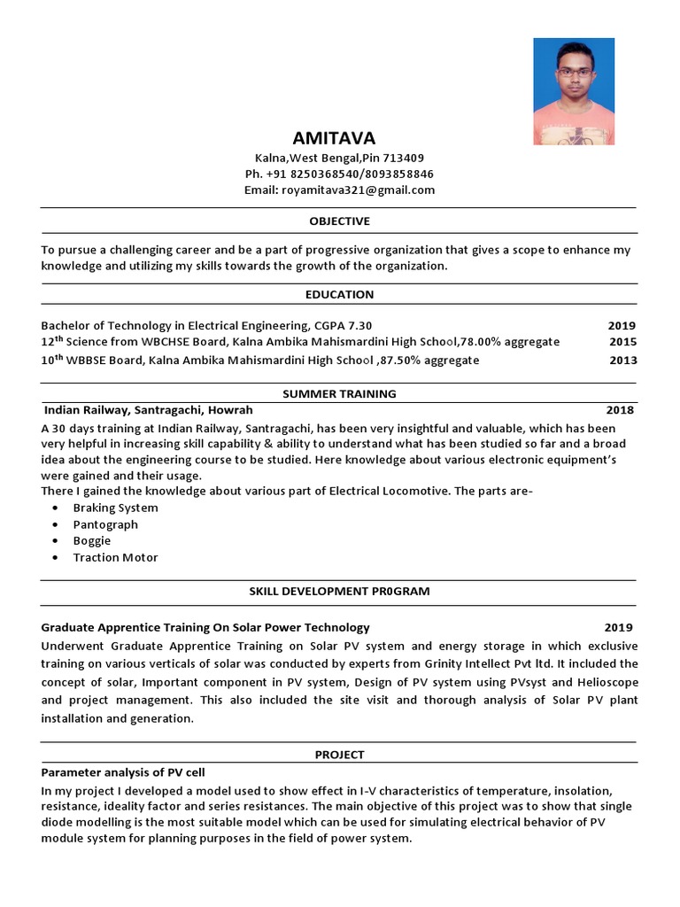 Amitava Roy Resume Updated PDF | PDF | Photovoltaic System | Solar Power