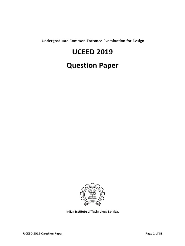 UCEED 2019 Question Paper: Undergraduate Common Entrance Examination ...