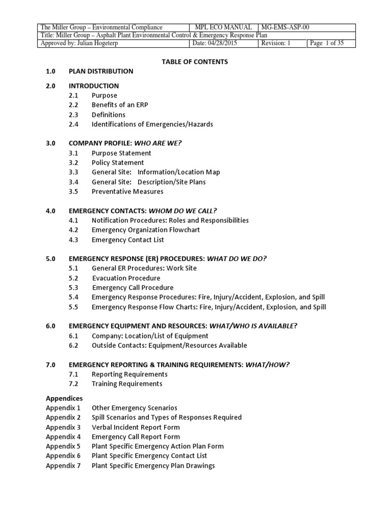 The Miller Group Asphalt Plant Environmental Control and Emergency ...
