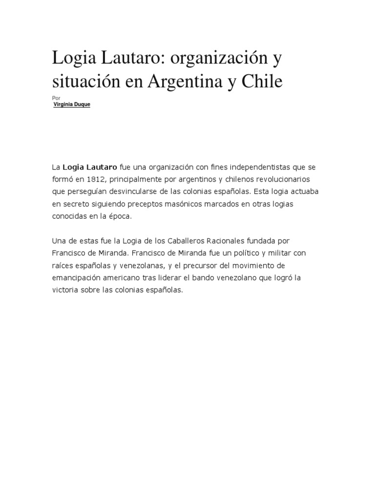 Logia Lautaro: Independencia y Organización | PDF | América del Sur ...