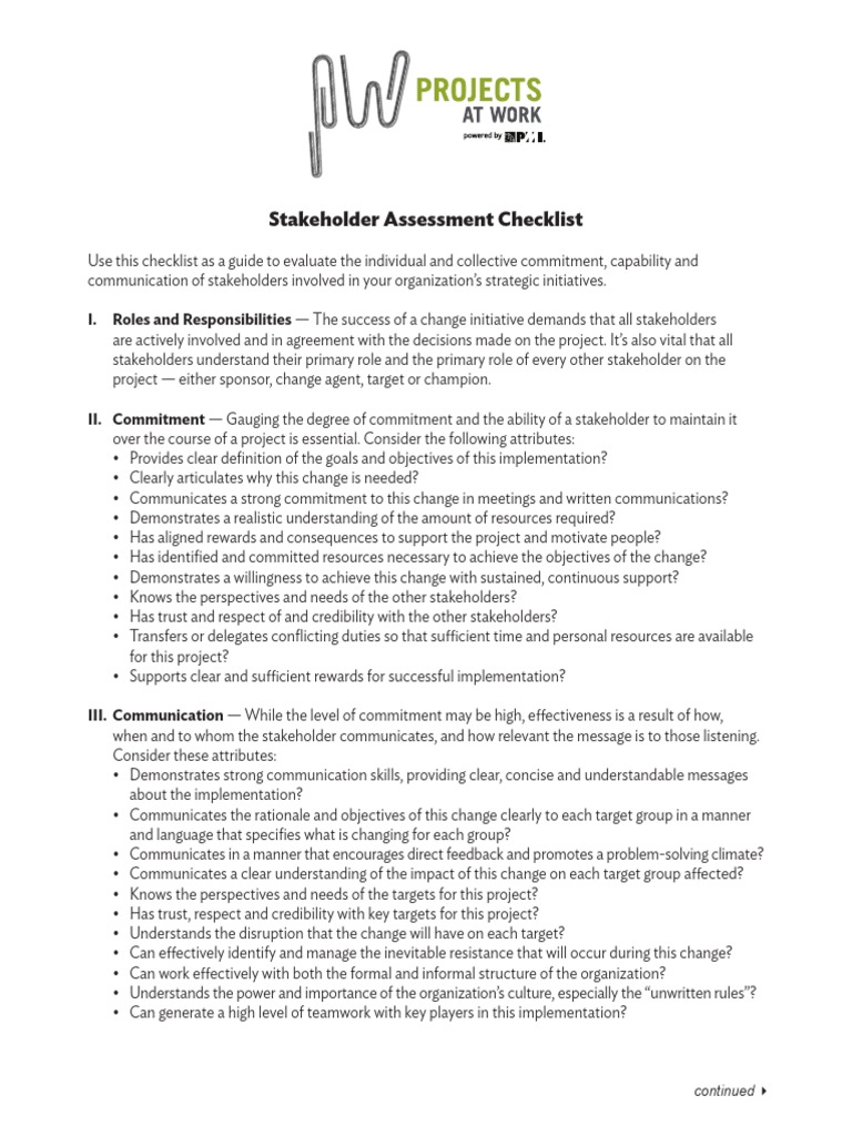 Stakeholder Assessment Checklist Guide | PDF | Goal | Credibility