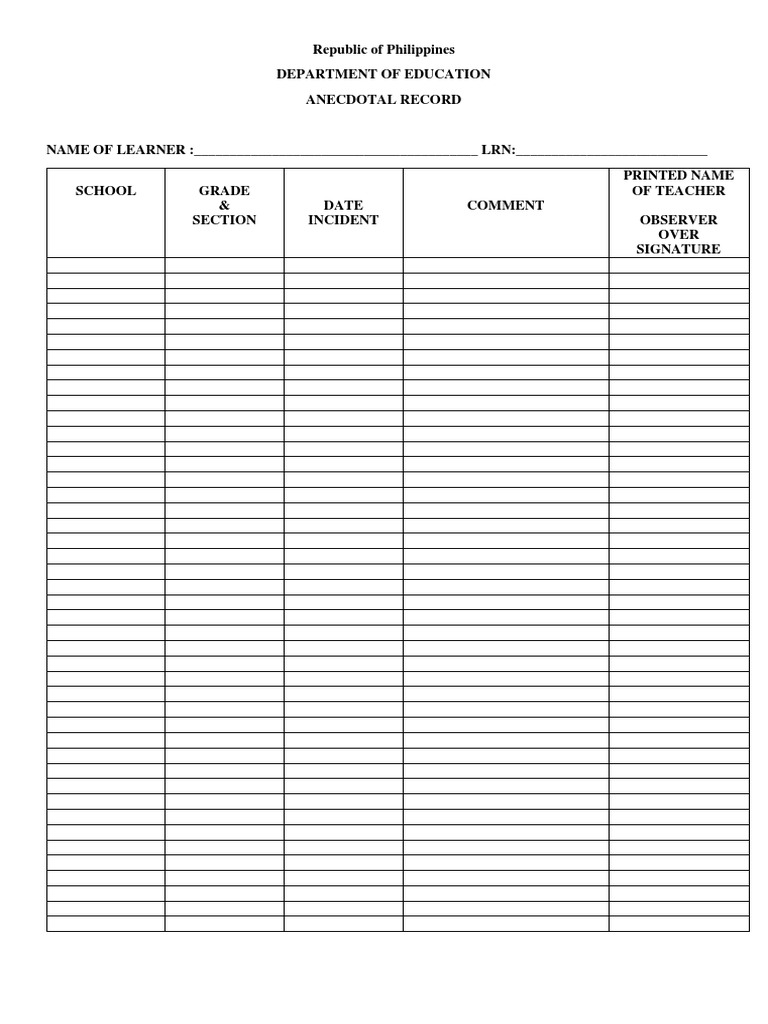 Anecdotal Record | PDF