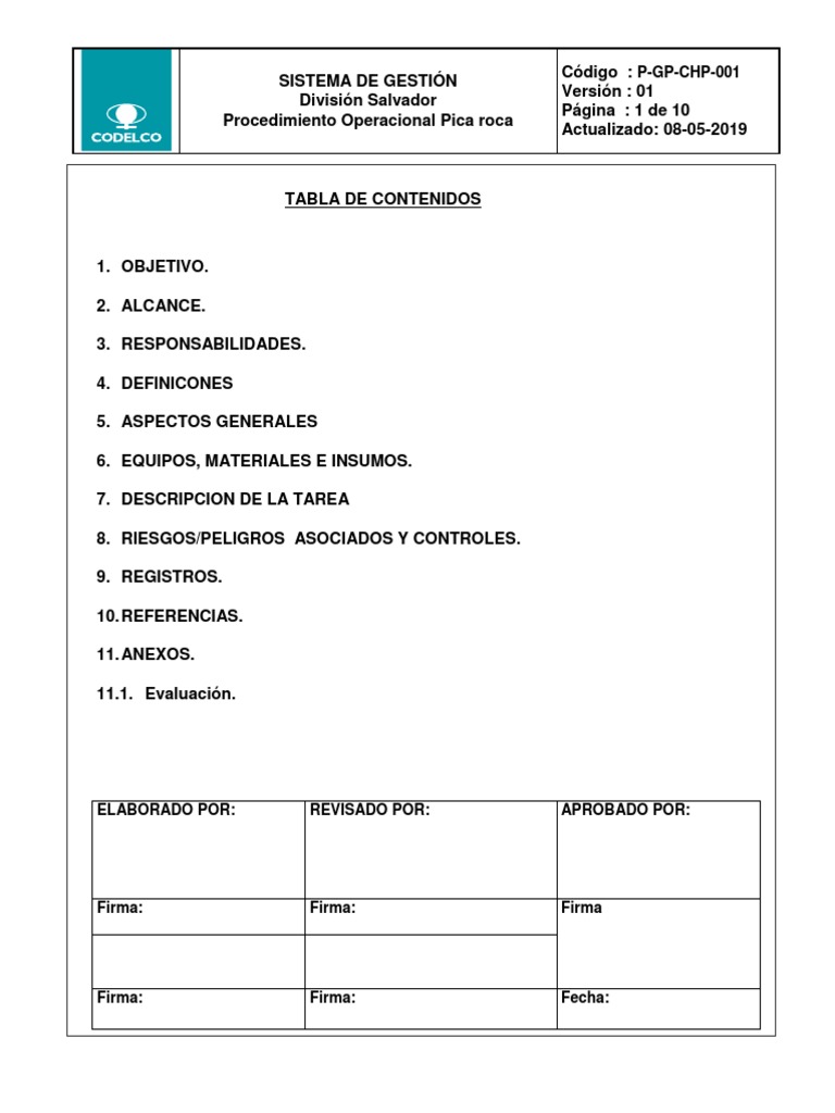 Procedimiento Pica Roca LISTO | PDF | Factores humanos y ergonomía | La ...