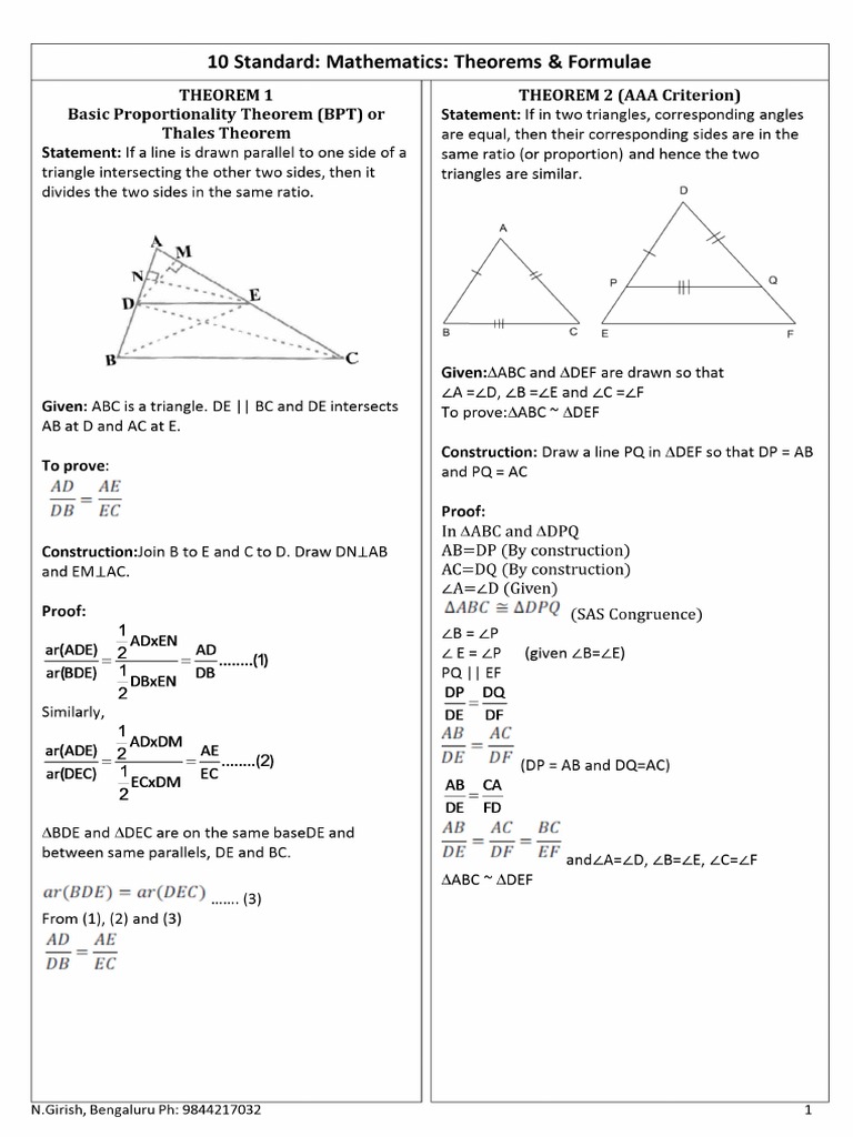 10 Maths Theorems & Formulae | PDF