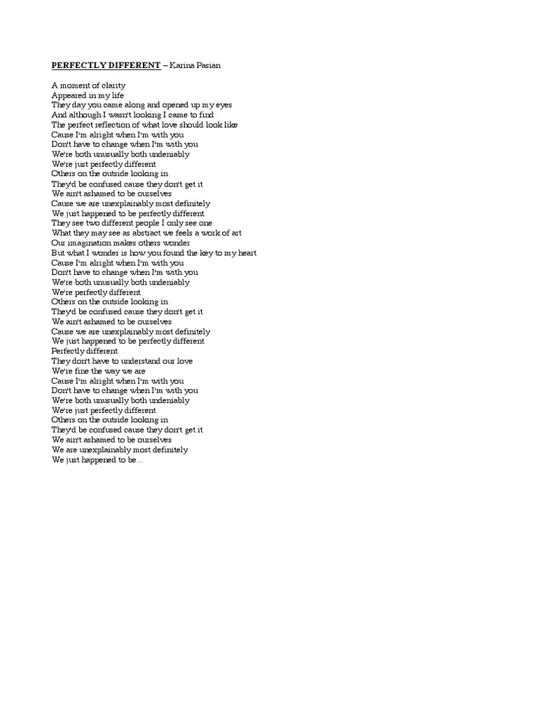 Perfectly Different - Karina Pasian - Lyrics | PDF