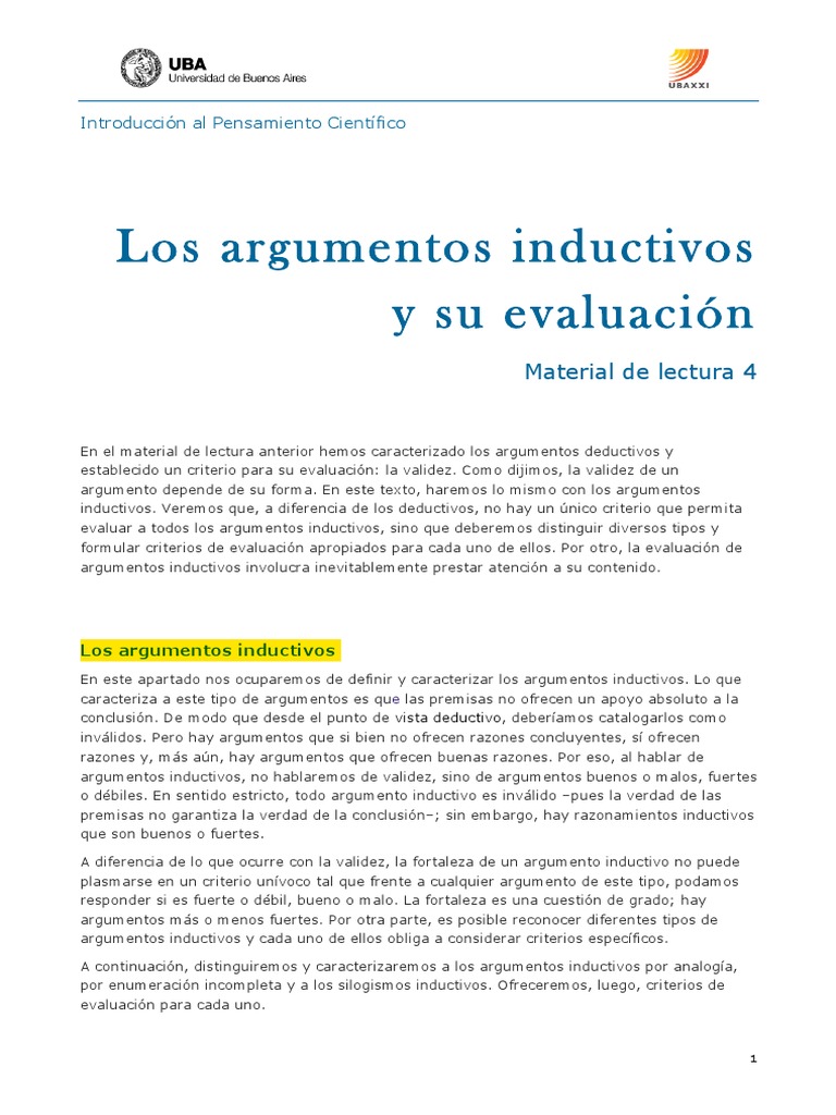 IPC - Material de Lectura 4 - Argumentos Inductivos | PDF | Razonamiento inductivo | Argumento