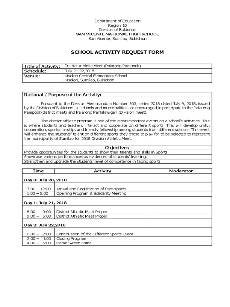 Activity Request Form (Sports Development) | PDF | Teaching | Cognition