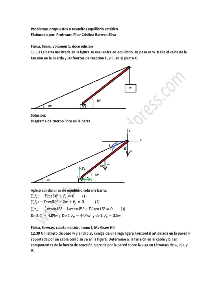 Problemas Propuestos y Resueltos Equilibrio Estc3a1tico2 PDF | PDF | Fricción | Cantidades fisicas