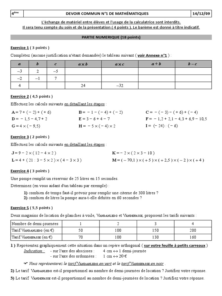Devoir en Commun Maths Quatrieme 4eme 5 PDF | PDF | Formes géométriques ...