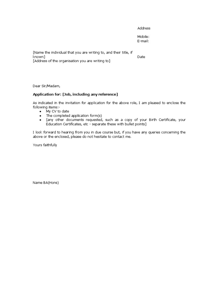 Draft Covering Letter For Job Applications | PDF