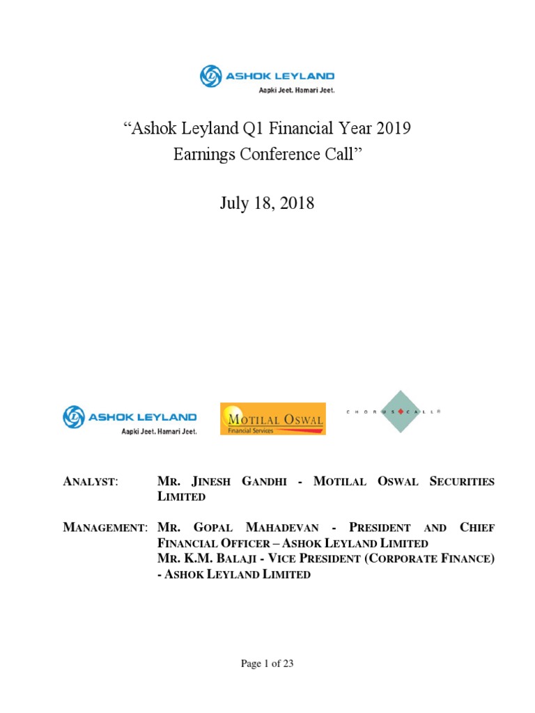 Q1 Conference 18 July 18 Final | PDF | Truck | Semi Trailer Truck