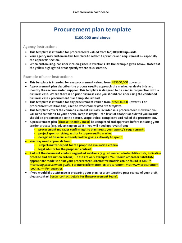 Procurement Plan Template | Procurement | Risk Management