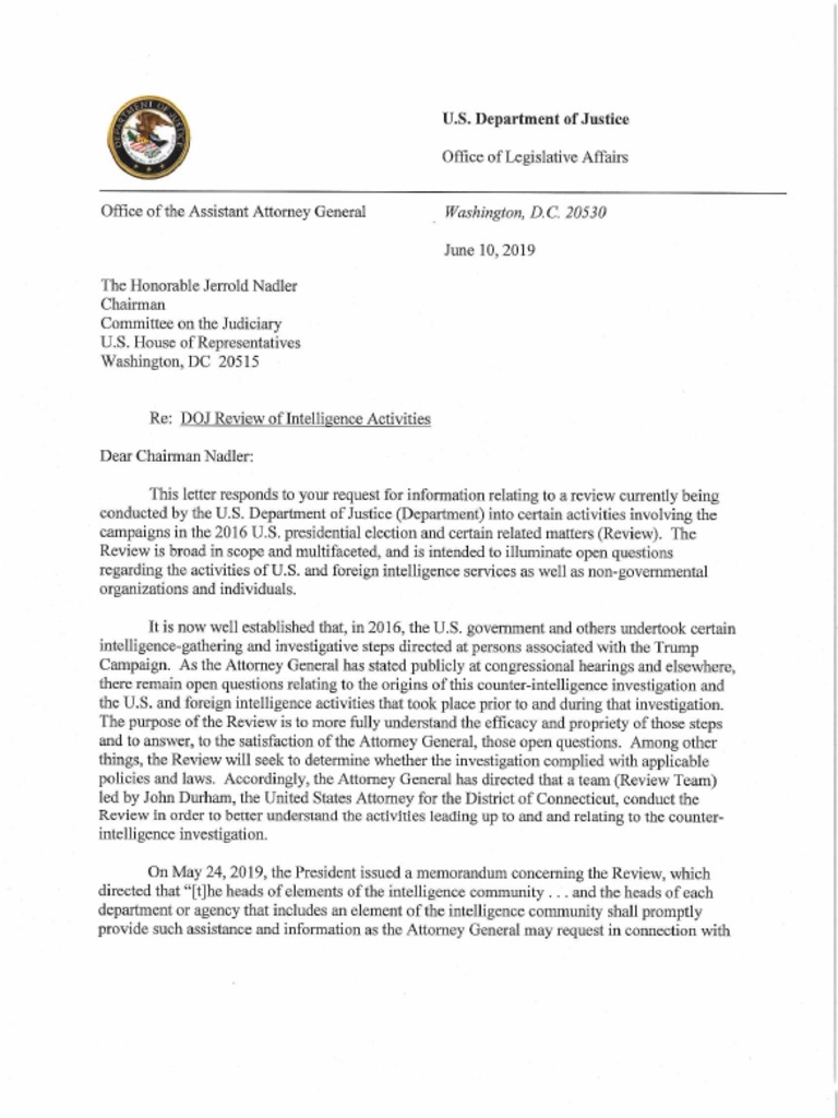 DOJ Review Scope Letter - 2019-6-10 - DOJ Review of Intelligence ...