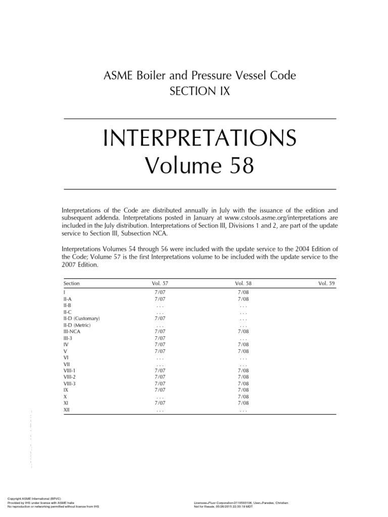 Interpretations: ASME Boiler and Pressure Vessel Code Section Ix | PDF ...