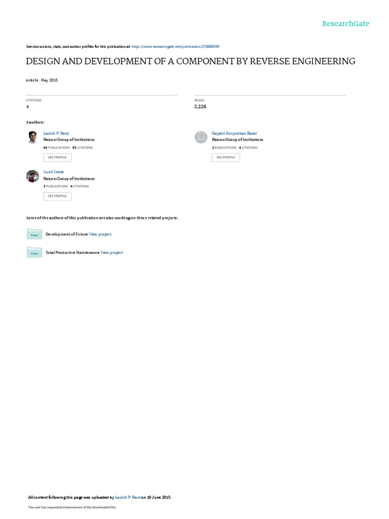 Design and Development of A Component by Reverse Engineering | Download ...