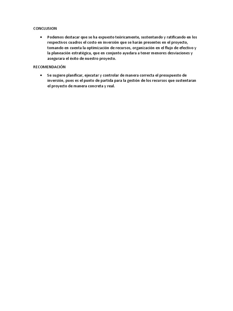 Conclusiones sobre inversión en proyectos | PDF