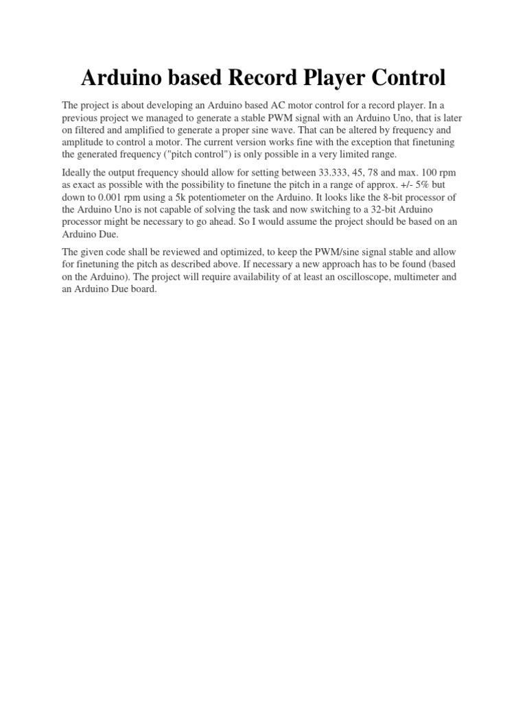 Arduino Based Record Player Control | PDF