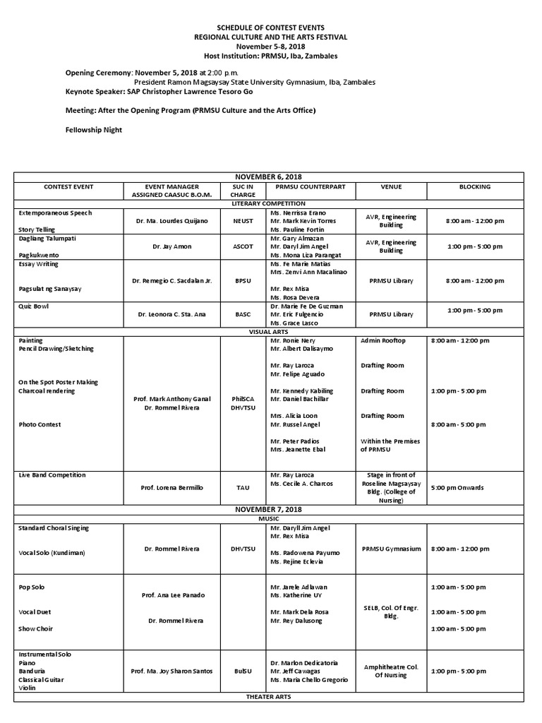 Updated Schedule | PDF | Performing Arts | Entertainment