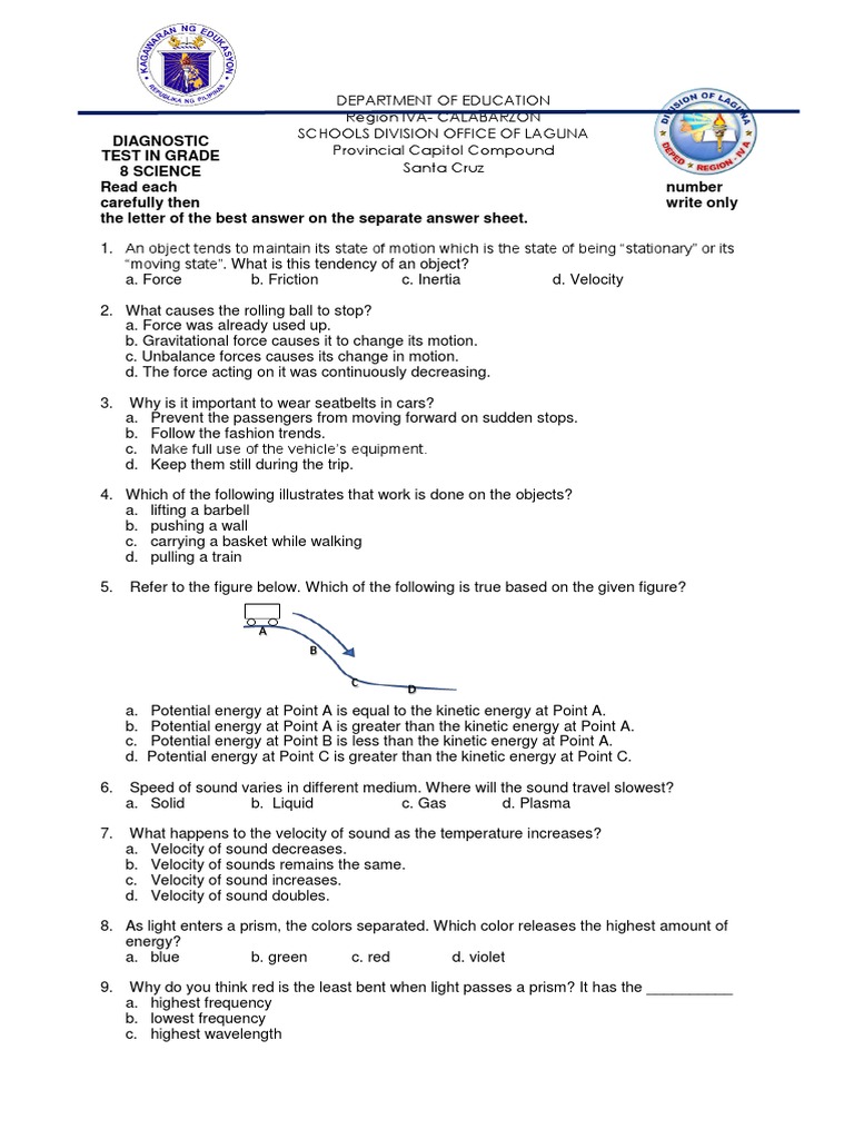 Diagnostic Test in Grade 8 Science Read Each Number Carefully Then ...