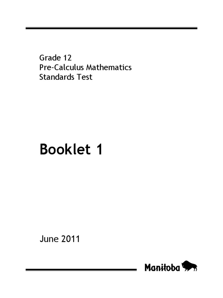 Booklet 1: Grade 12 Pre-Calculus Mathematics Standards Test | PDF ...