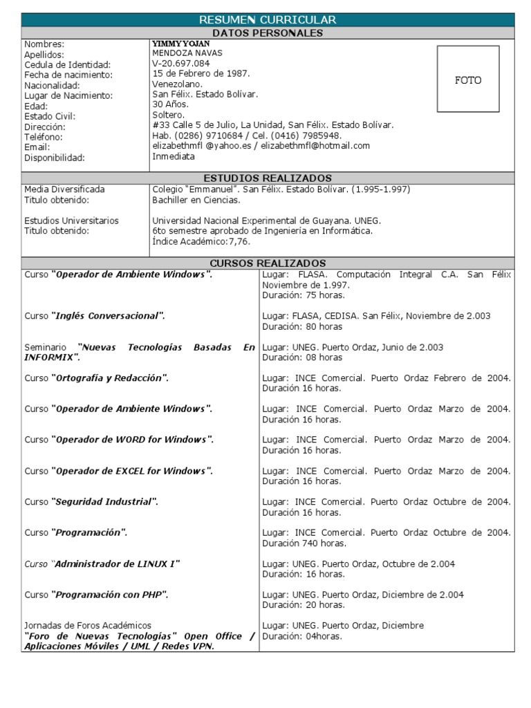 Resumen Curricular Modelo | PDF | Microsoft | Microsoft Office