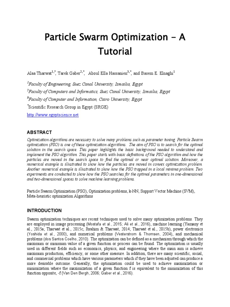 PSO Tutorial | PDF | Mathematical Optimization | Algorithms