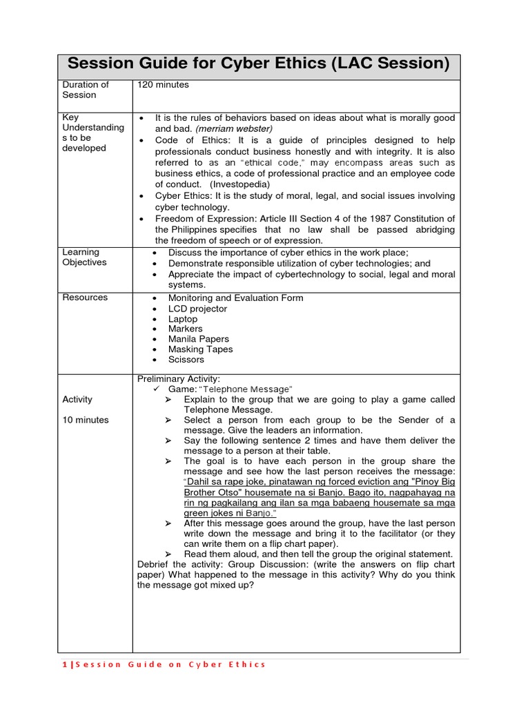 Session Guide On Cyber ETHICS | PDF | Cyberspace | Defamation