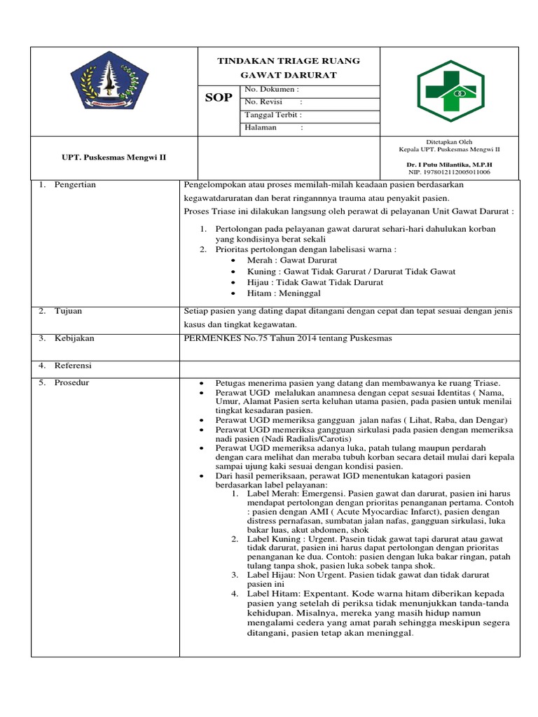 Sop Terbaru Ugd Triage, Hecting, Ekg, RJP | PDF