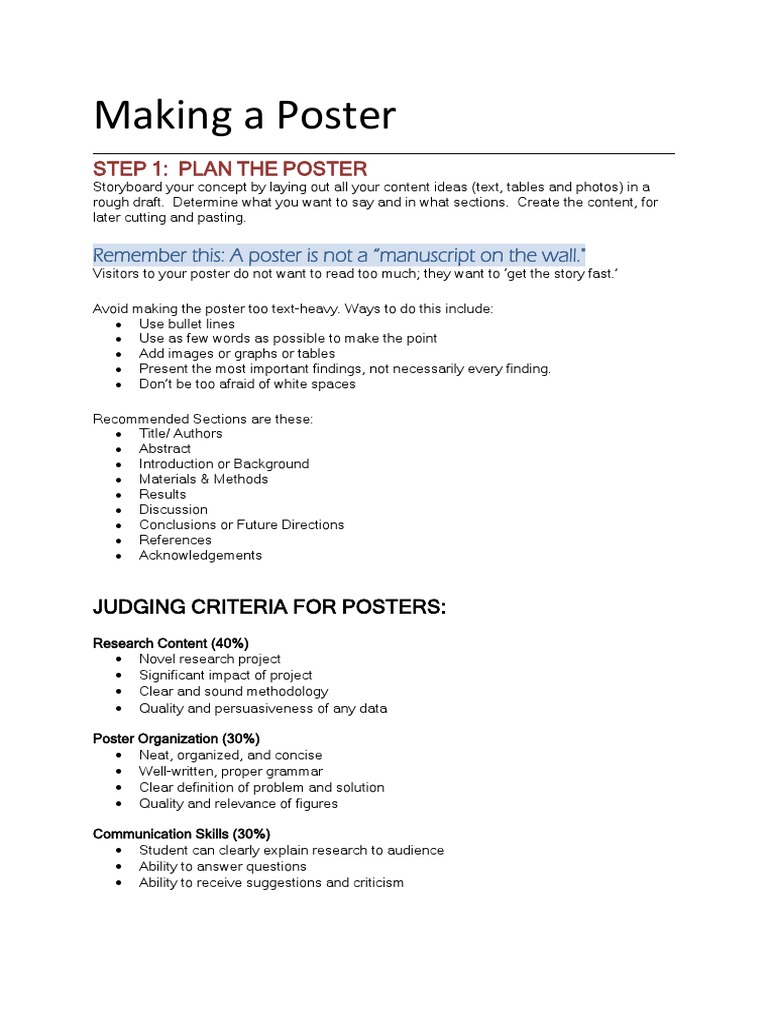 Making A Poster: Step 1: Plan THE Poster | PDF | Human Communication ...