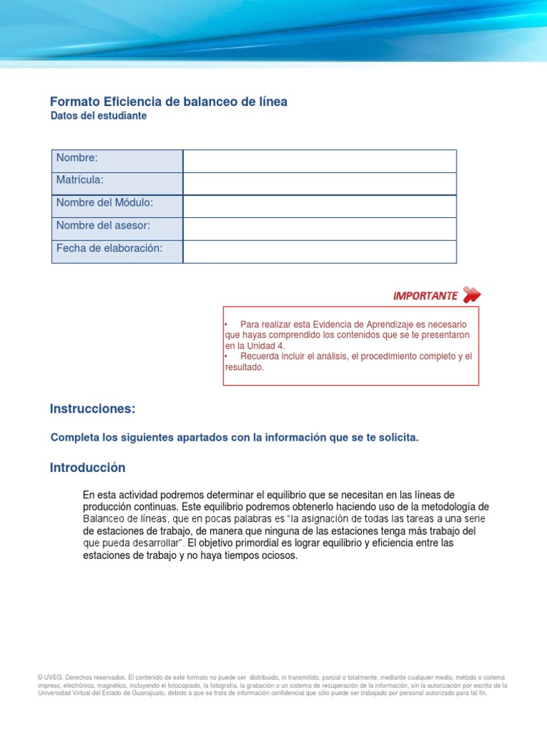 Formato Eficiencia de balanceo de línea | Información | Informática