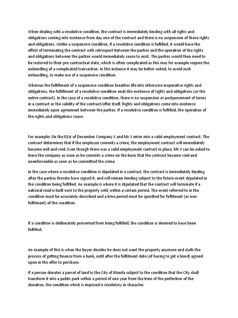 Resolutory Condition | Business Law | Social Institutions