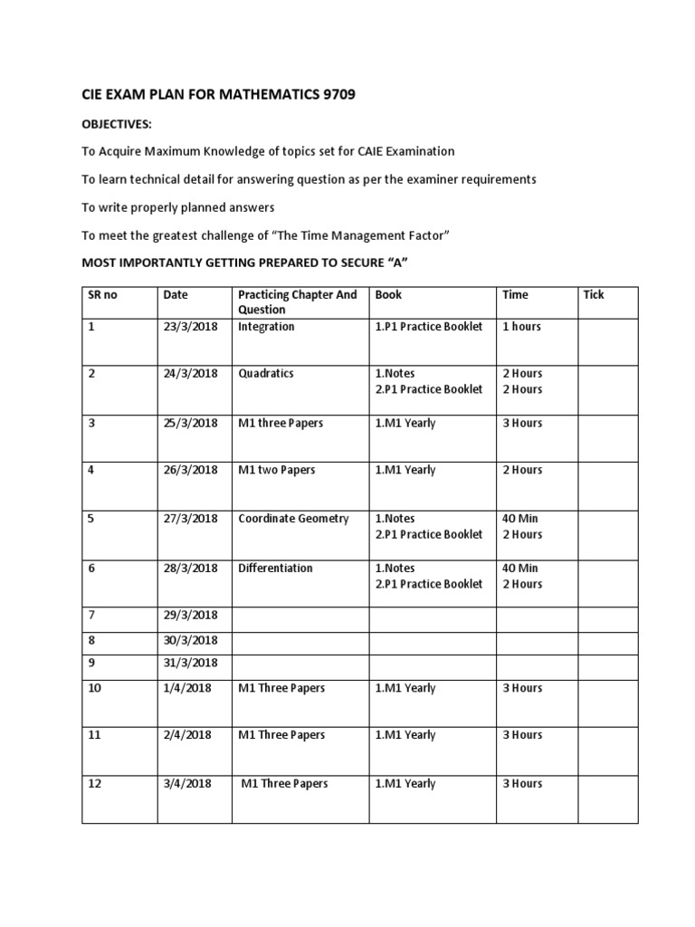 CIE 9709 Mathematics Exam Plan | PDF | Computers | Technology & Engineering