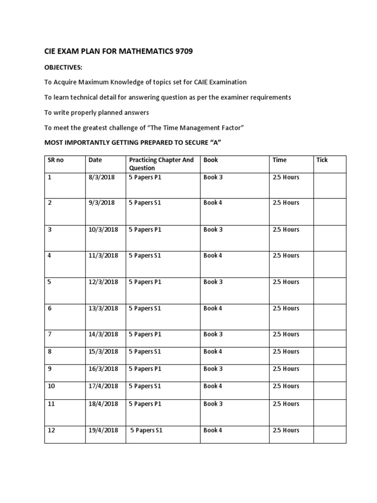 CIE Mathematics Exam Preparation Plan | PDF | Learning | Educational ...