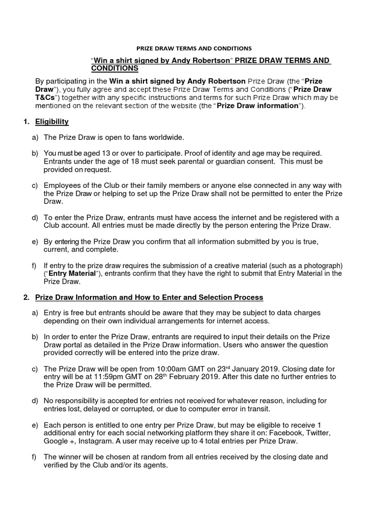 Conditions: Prize Draw Terms and Conditions | PDF | Personally ...